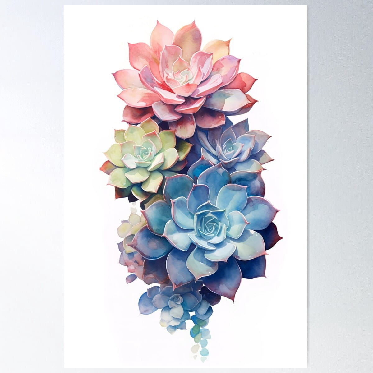 Succulent Watercolor 1 Poster Wall Art, Modern Wall Decor For Living ...