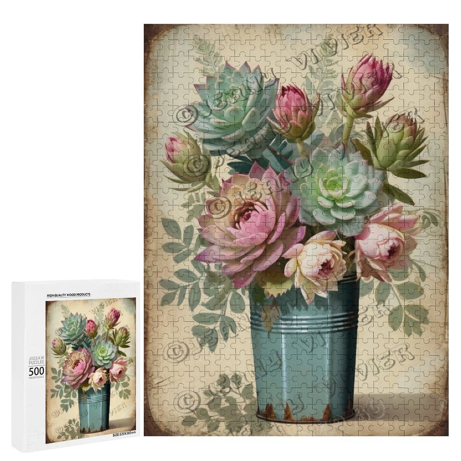Succulent Wood Puzzles Adult 500 Piece | Wooden Jigsaw Puzzles for a ...