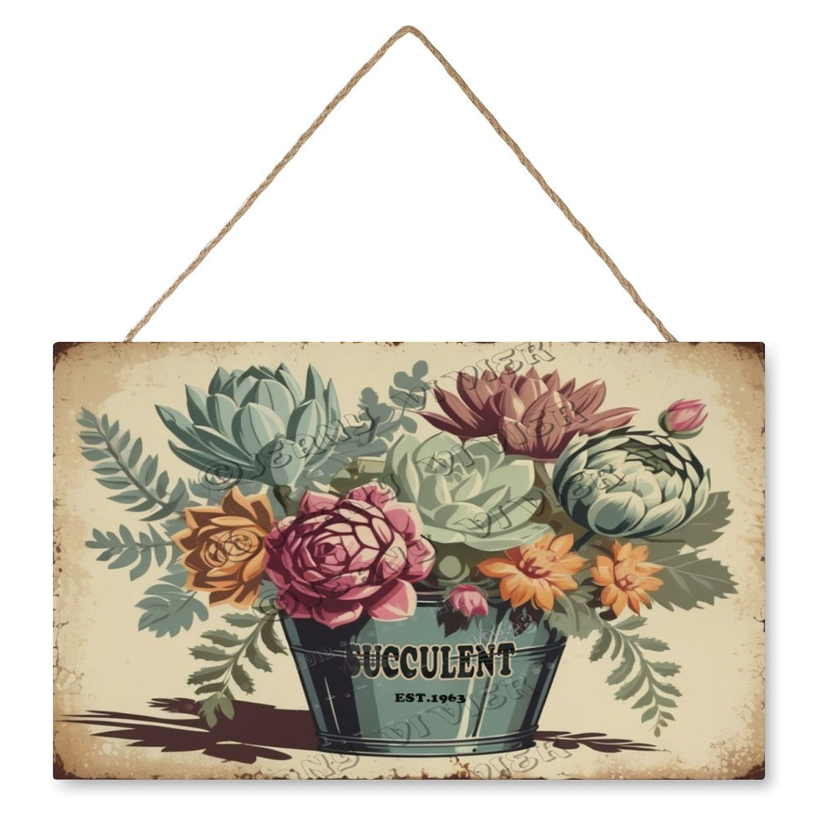 Succulent Wooden Hanging Sign Rustic Wall Art 10"x16" Wall Hanging ...