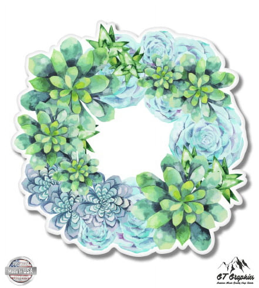 Succulent Wreath - 5" Vinyl Sticker - For Car Laptop I-Pad - Waterproof ...