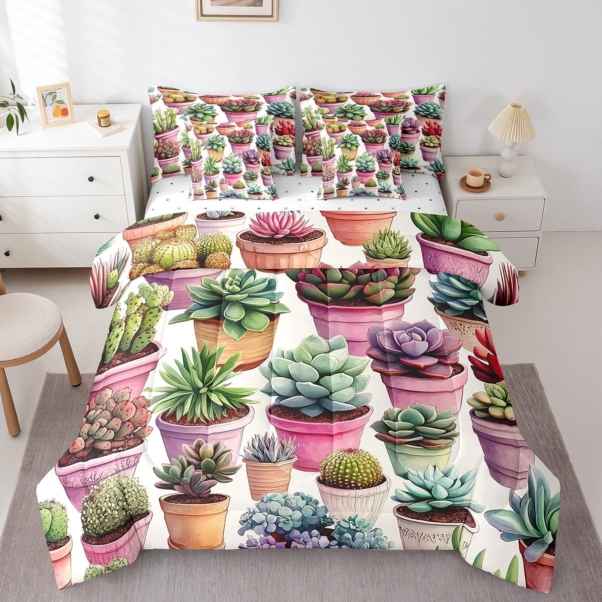 Succulents Bed In A Bag Cactus Queen 7 Pieces Bedding Set,Country ...