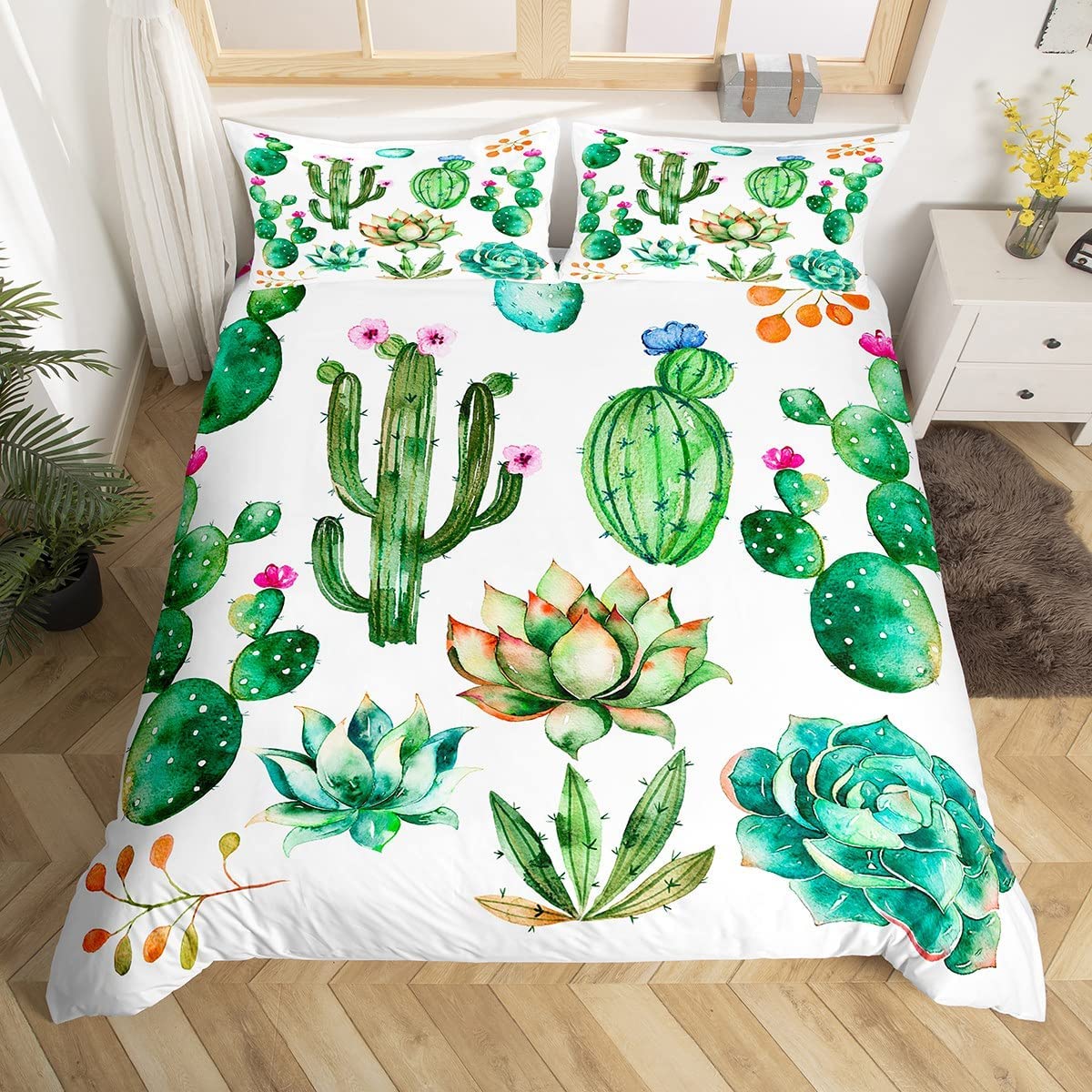 Succulents Bedding Set Exotic Flower Duvet Cover Twin Size For Kids ...