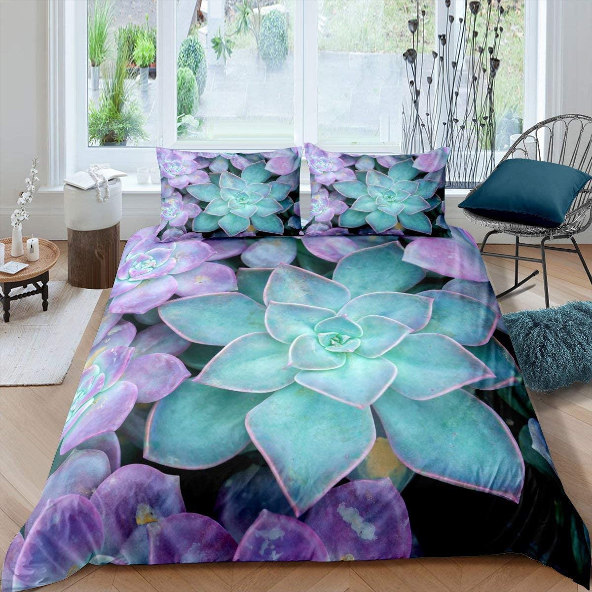 Succulents Bedding Set Exotic Flower Duvet Cover Twin Size For Kids ...