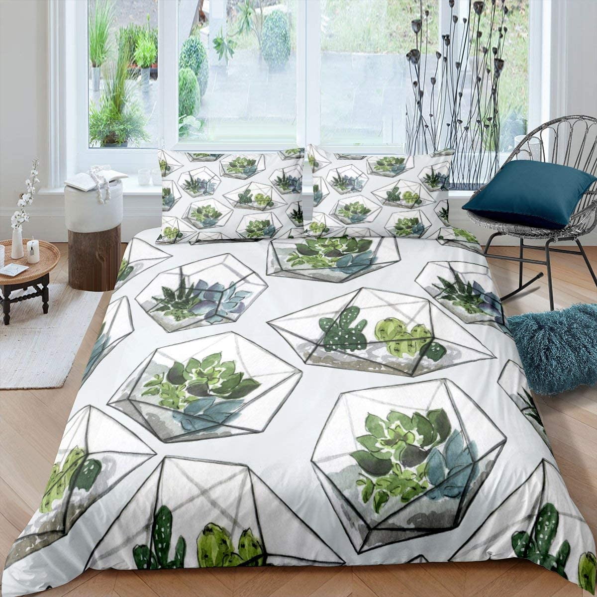 Succulents Bedding Set Exotic Flower Duvet Cover Twin Size For Kids ...