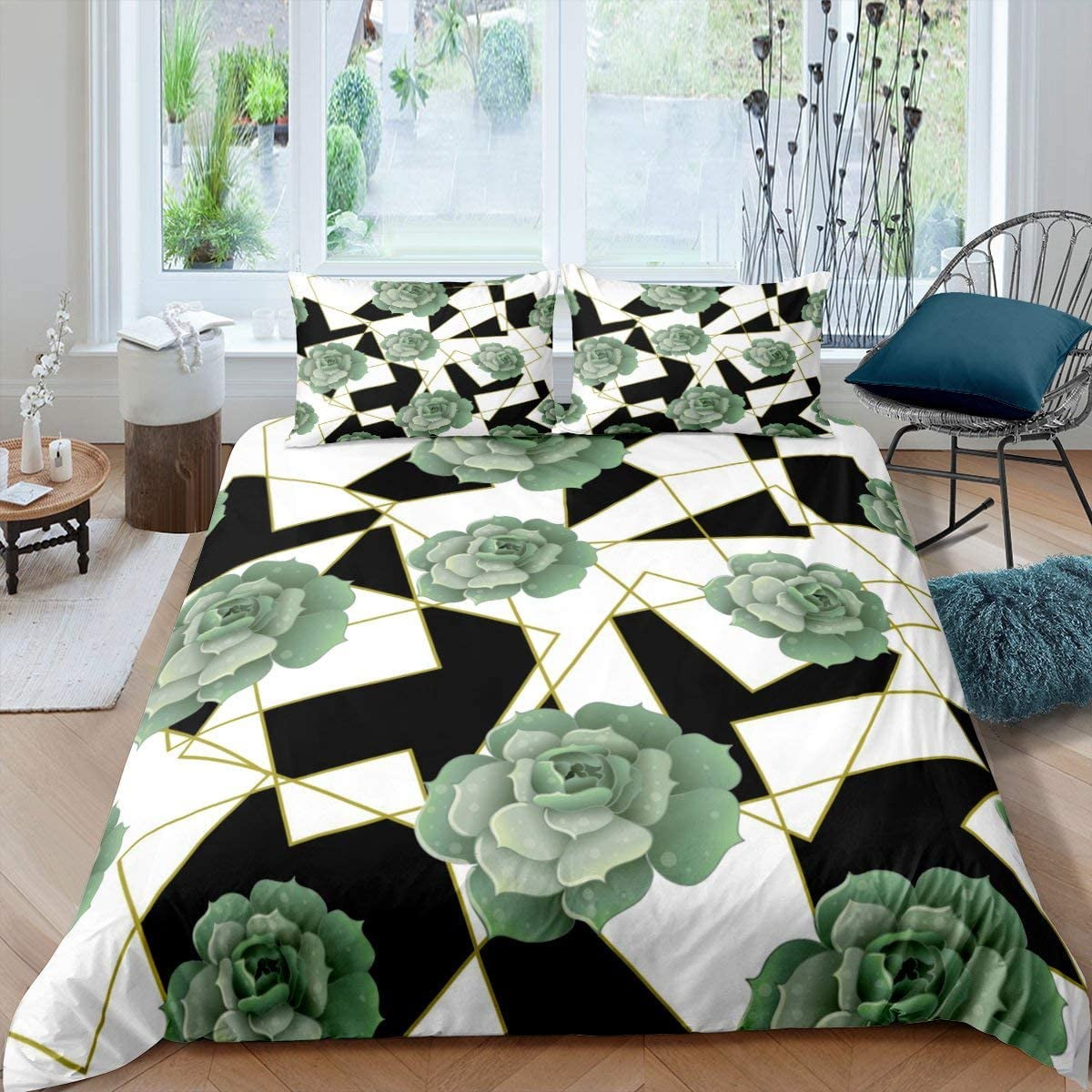 Succulents Bedding Set Exotic Flower Duvet Cover Twin Size For Kids ...