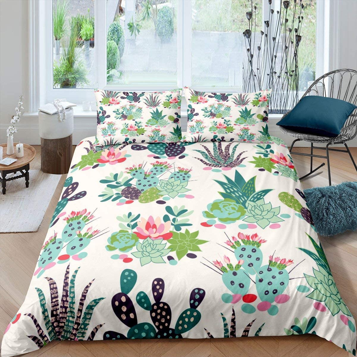Succulents Bedding Set Exotic Flower Duvet Cover Twin Size For Kids ...