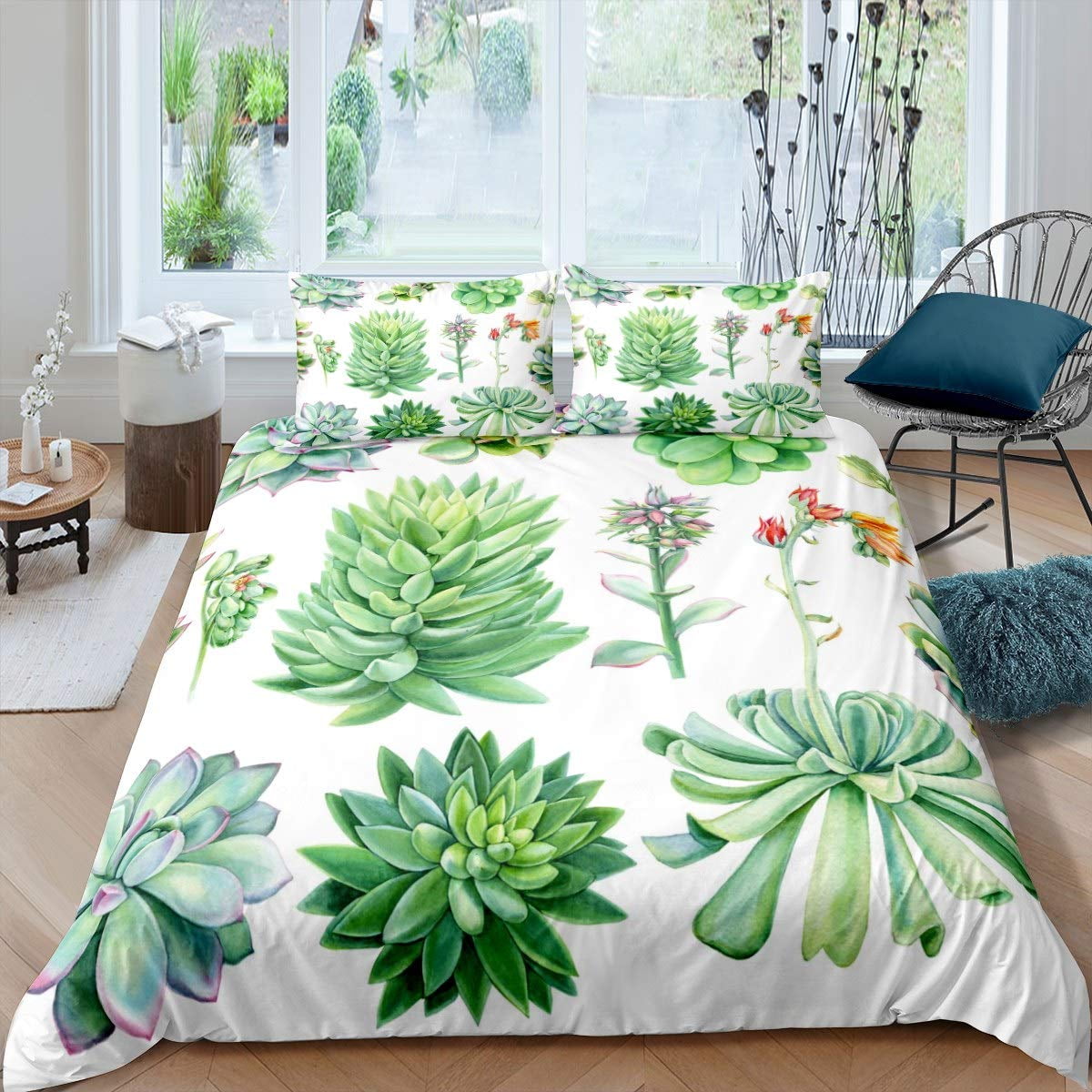 Succulents Bedding Set Green Plant Duvet Cover Tropical Botanical ...