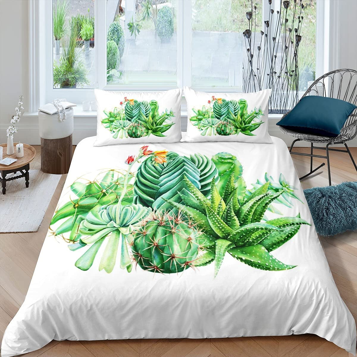 Succulents Bedding Set Green Plant Duvet Cover Tropical Botanical ...