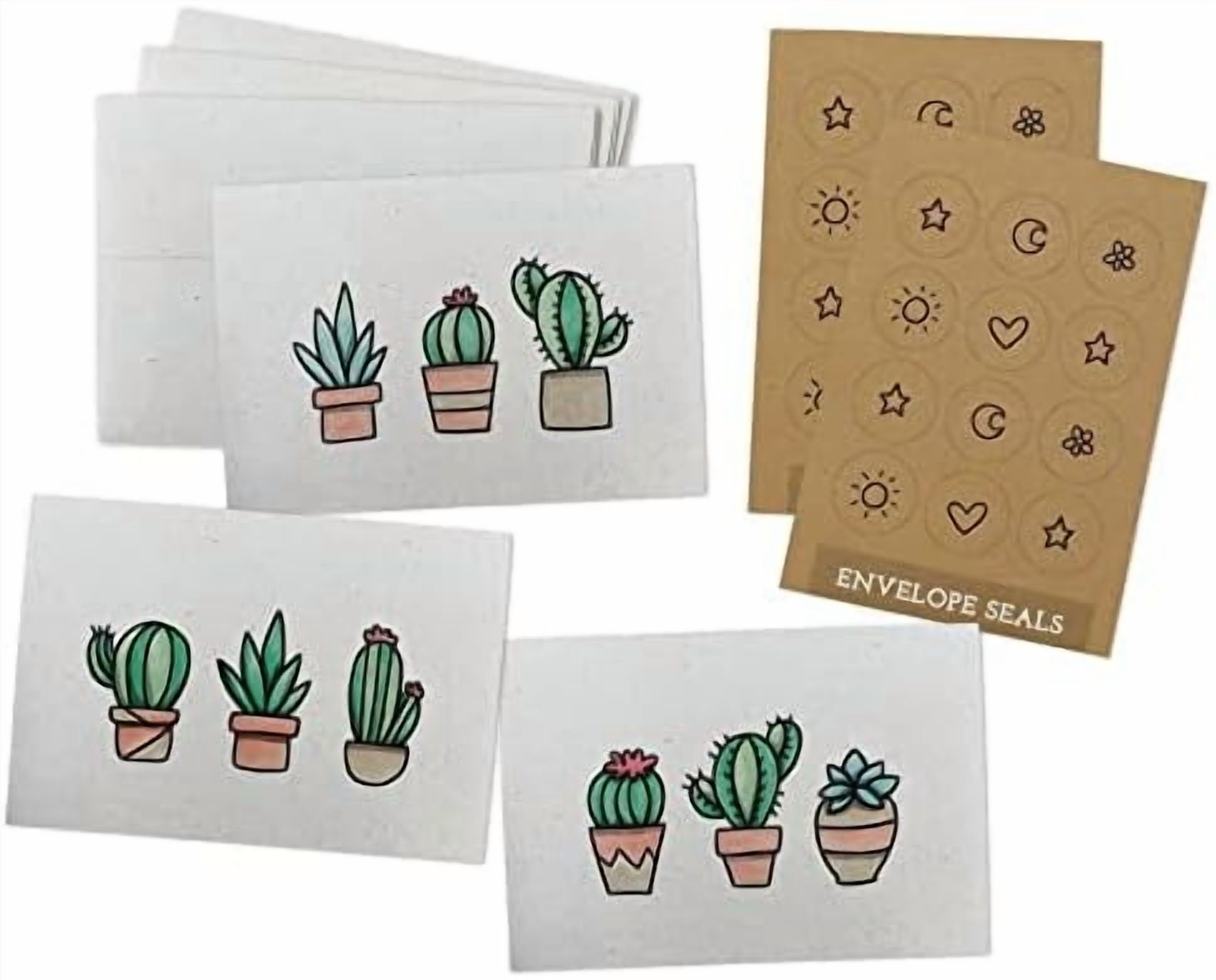 Succulents & Cactus Notecards Set - 24 Blank Succulent Cards with ...
