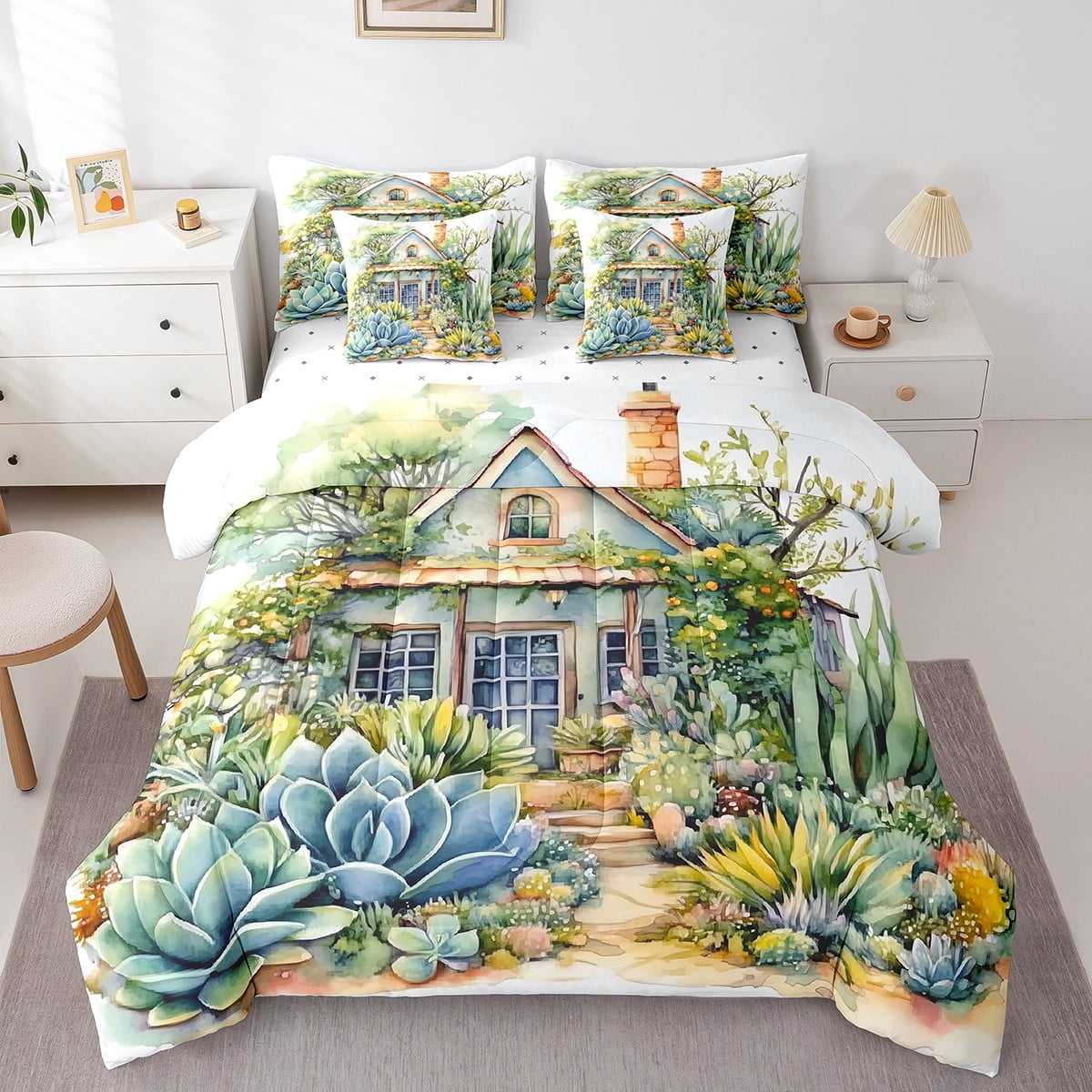 Succulents Comforter 7 Pieces Tropical Botanical Bed In A Bag,Lodge ...