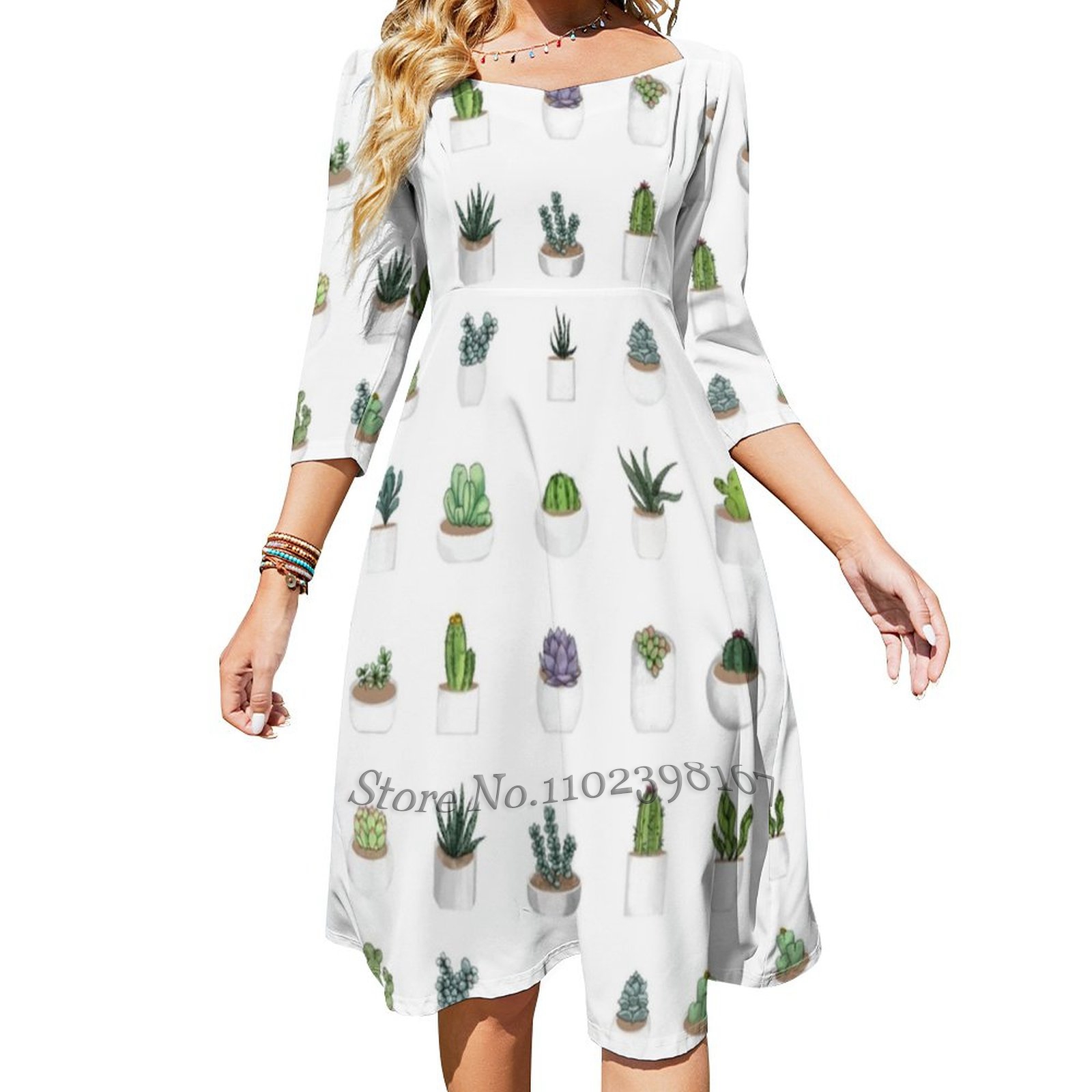 Succulents Evening Party Dresses Midi Sexy Dress Female Sweet One Piece ...