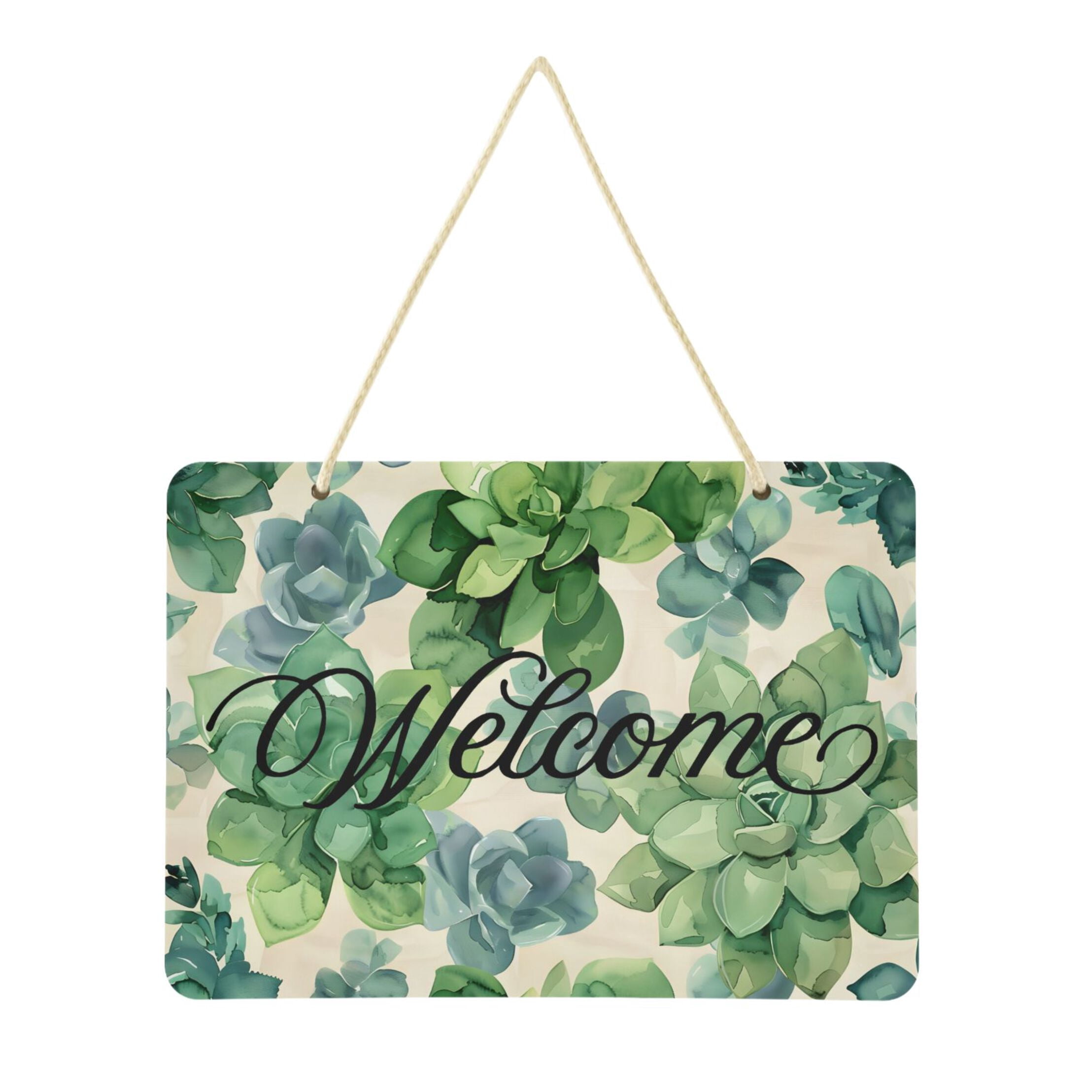 Succulents Flowers Welcome Sign Front Door PVC 14x10 inch Hanger Hello ...