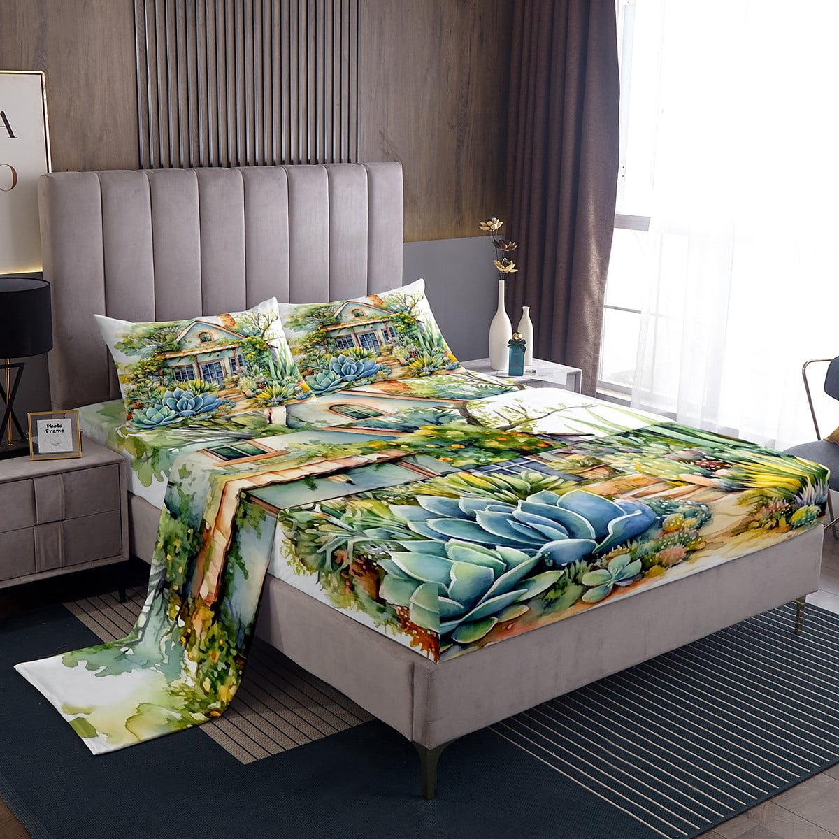 Succulents Sheet Set Tropical Botanical Bed Sheets Set,Lodge Cabin ...