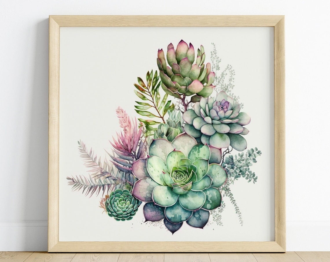 Succulents Wall Art Print Botanical Boho Housewarming Gift Watercolour ...