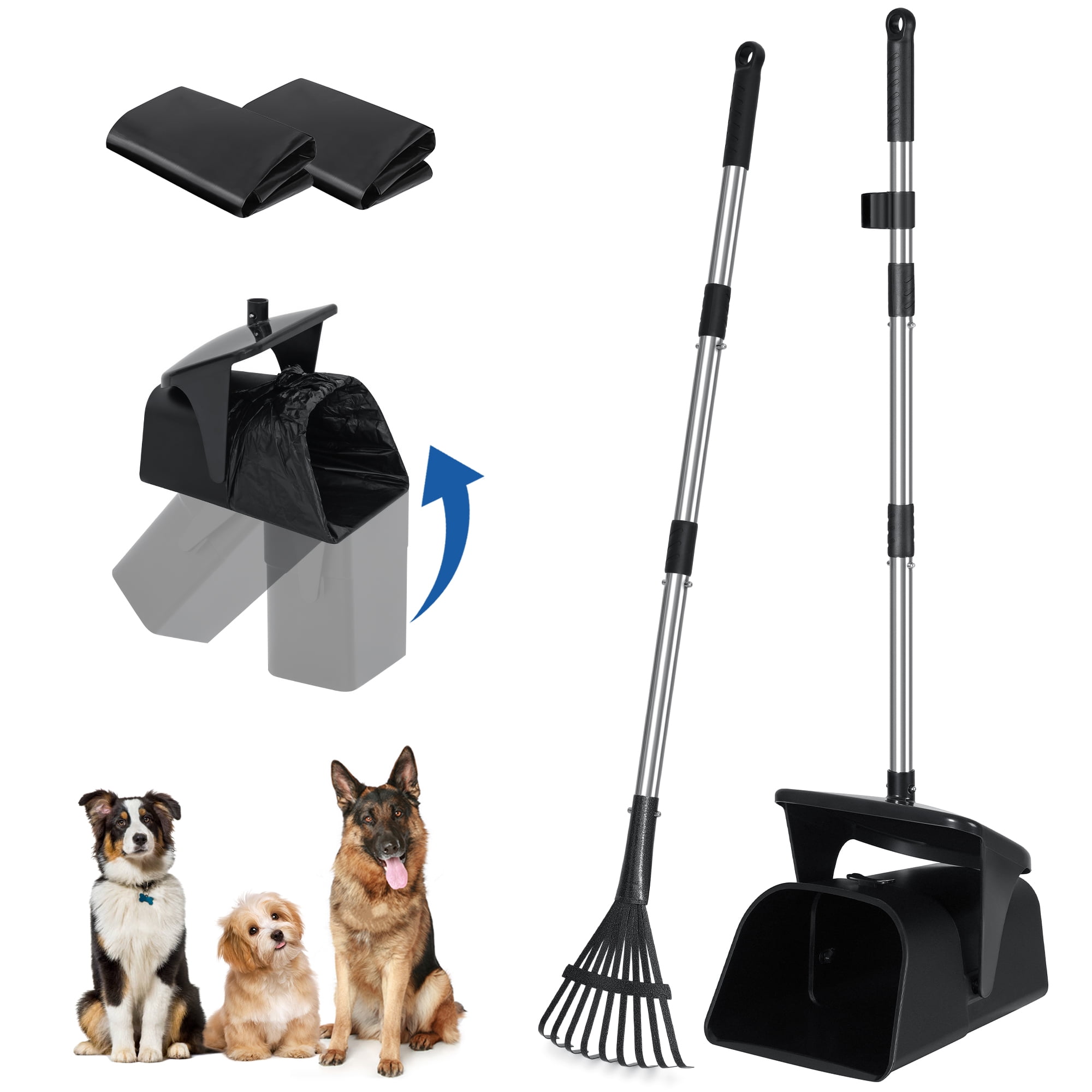 "Suchown Pet Scoop Kit, Swivel Bin & Rake, 40 Waste Bags, Adjustable 37 ...