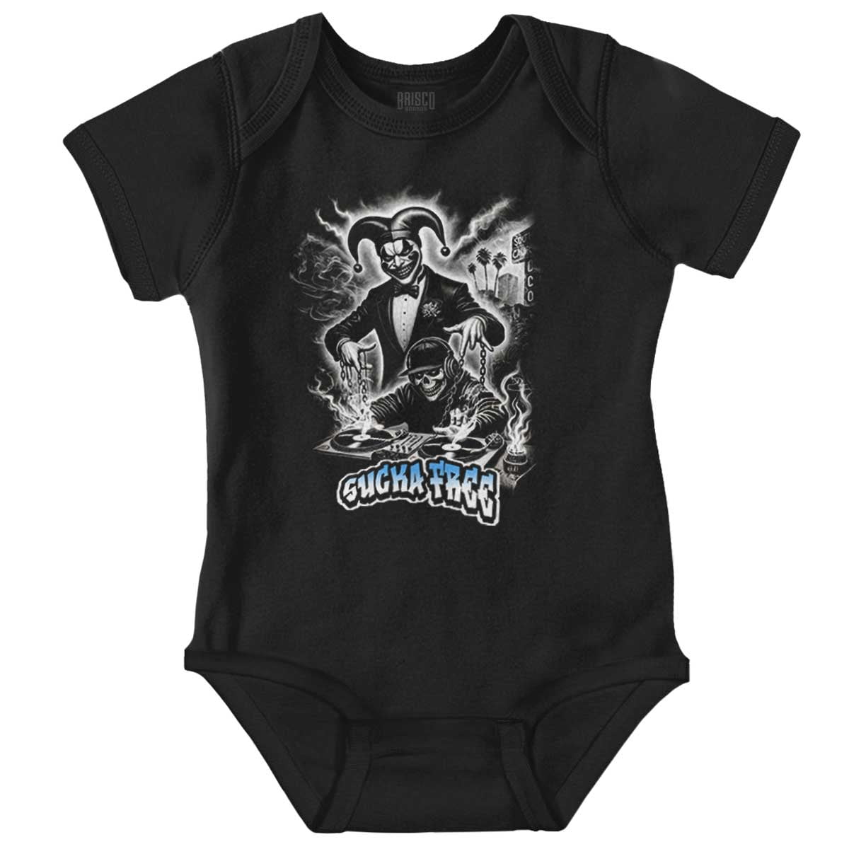 Sucka Free Skeleton DJ Clown MC Romper Boys or Girls Infant Baby Brisco ...