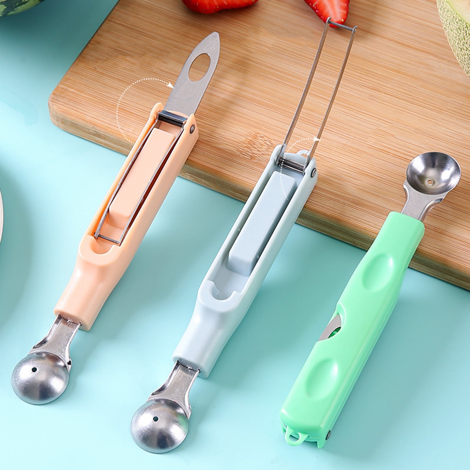 Sucker Melon Baller Scoop Set 3 In 1 Stainless Steel Watermelon Cutter ...