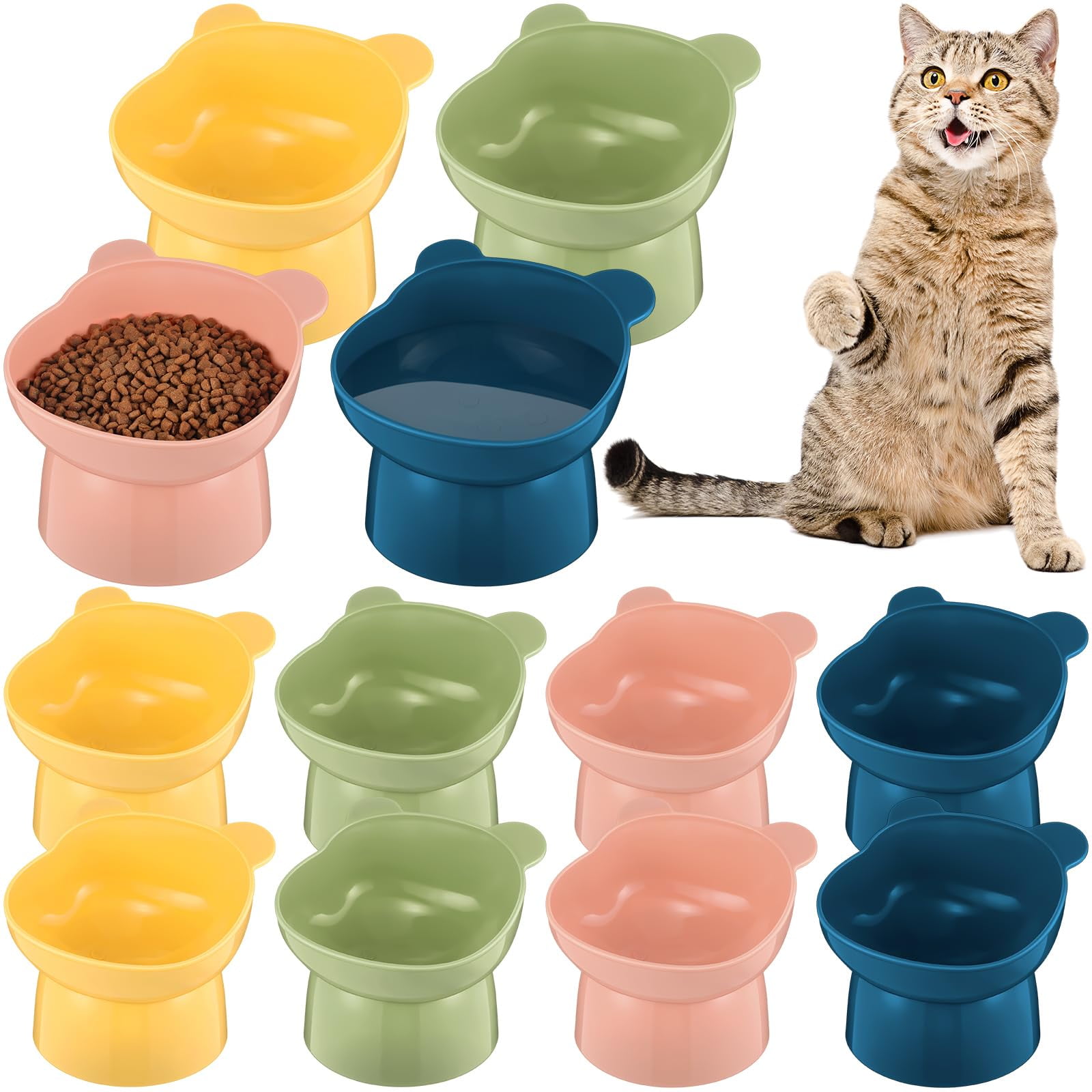 Suclain 12 Pcs Plastic Tilted Raised Cat Bowls - Elevated Anti-Vomiting ...