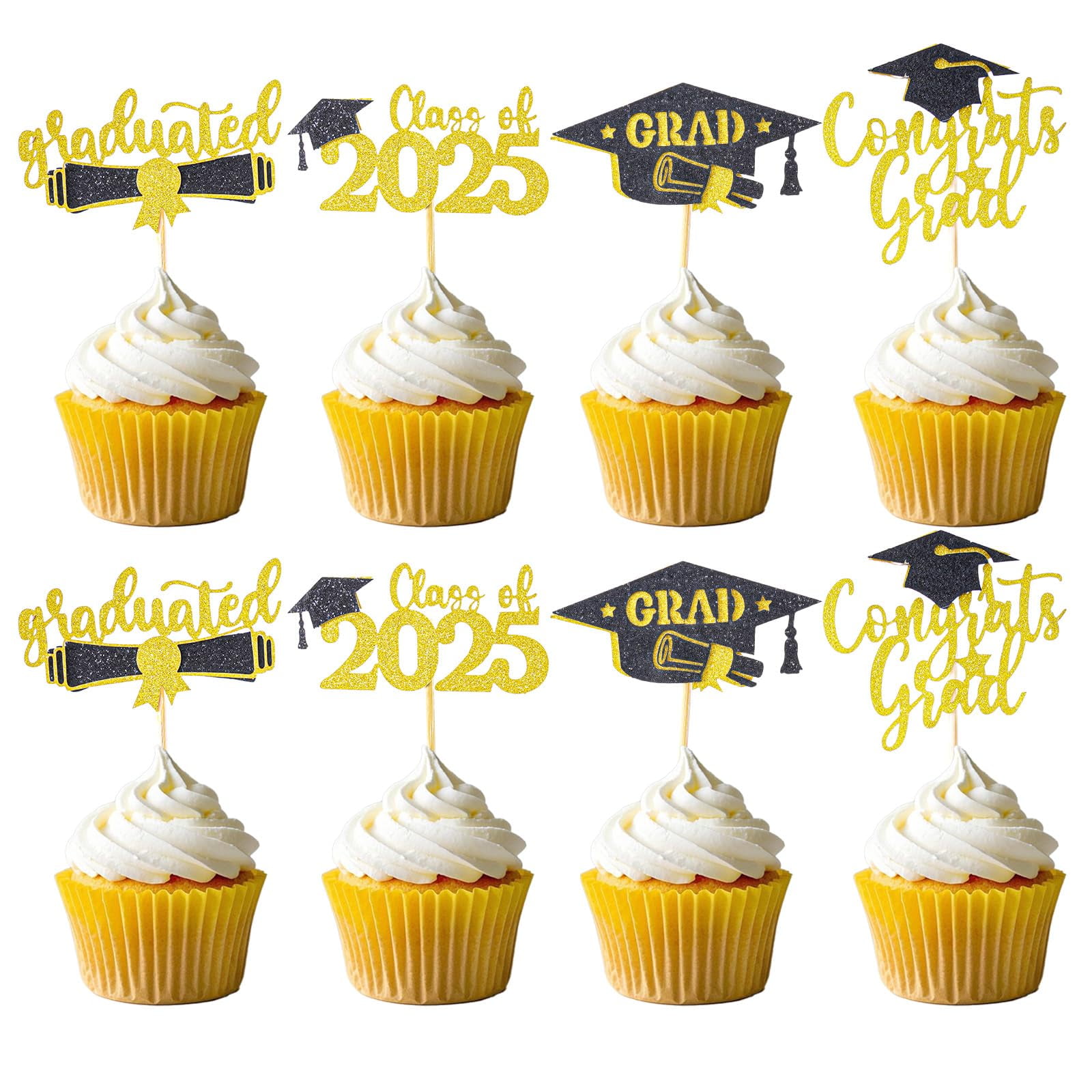 Sucrain 96PCS 2025 SCH4 Graduation Cupcake Toppers, Grad Cap Food ...