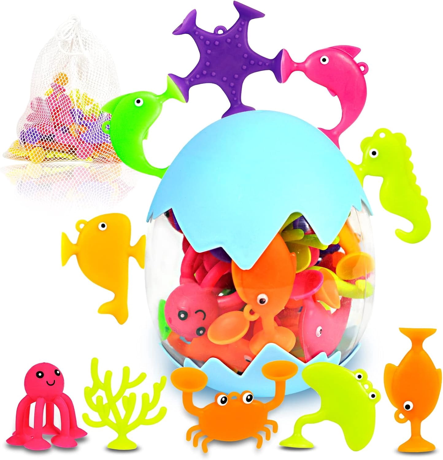 Suction Bath Toys for Kids, 18 Pcs Silicone Ocean Animal Suction Cup ...
