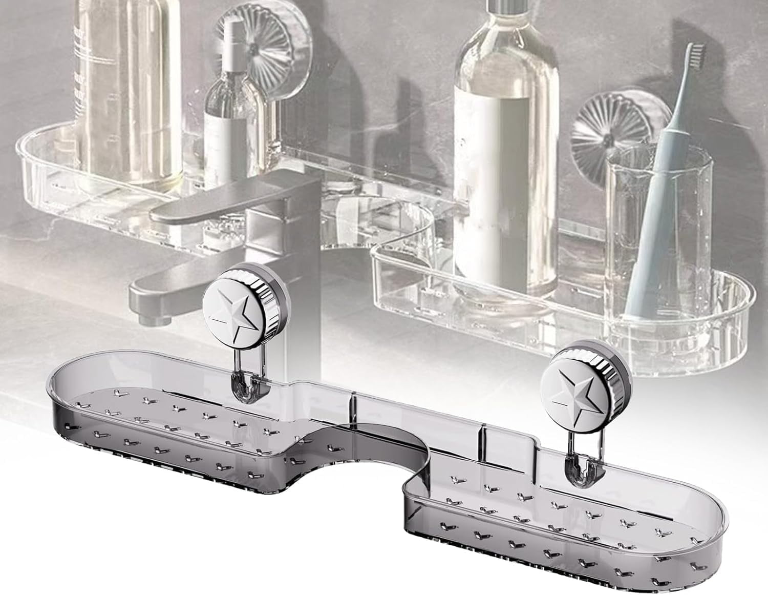 Suction Bathroom Organizer, 2025 New Movable Shower Shelf Suction Cup, Rotating No-Drill Clear ...