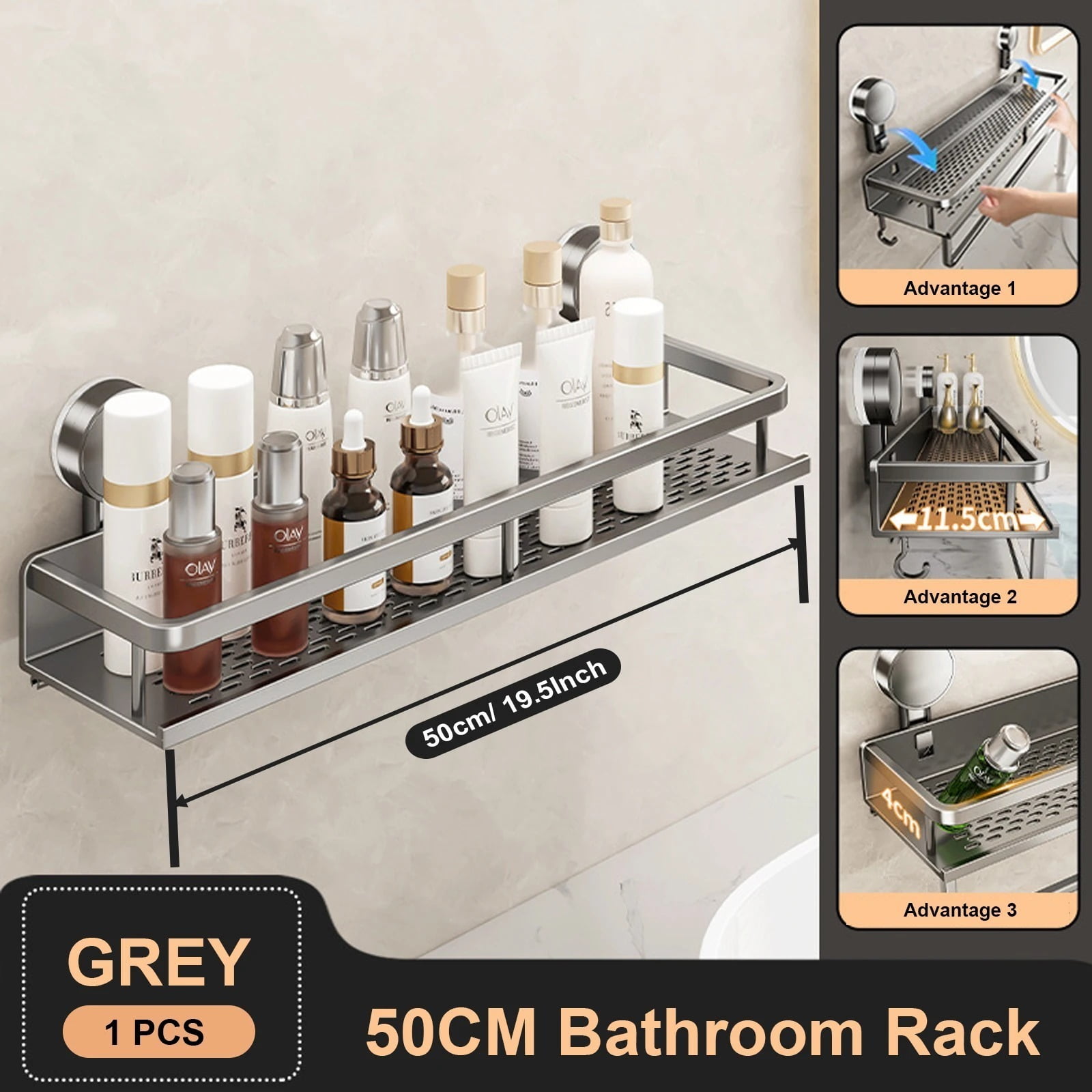 Suction Cup Bathroom Rack Shower Shelf Toilet Space Aluminum Wall ...