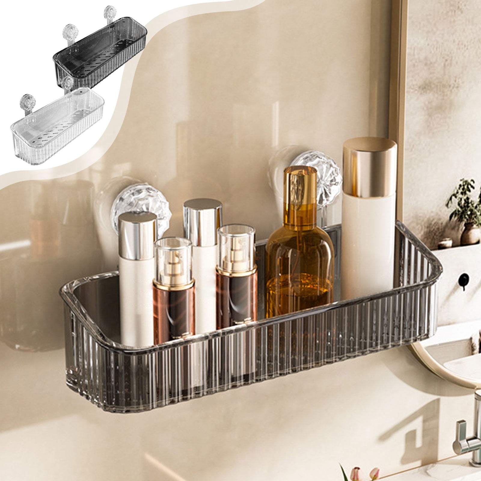 Suction Cup Bathroom Shelf | No-Drill Wall Mounted Storage Rack ...
