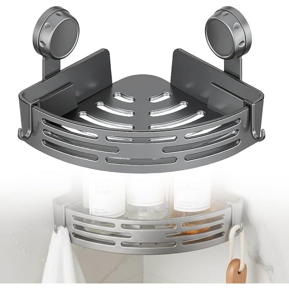 Suction Cup Corner Shower Shelf, Strong No-Drill Bathroom Organizer ...