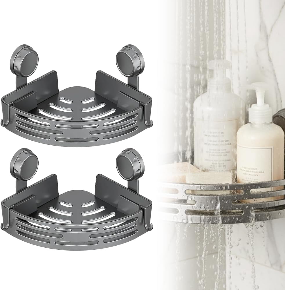 Suction Cup Corner Shower Shelf, Strong No-Drill Bathroom Organizer ...