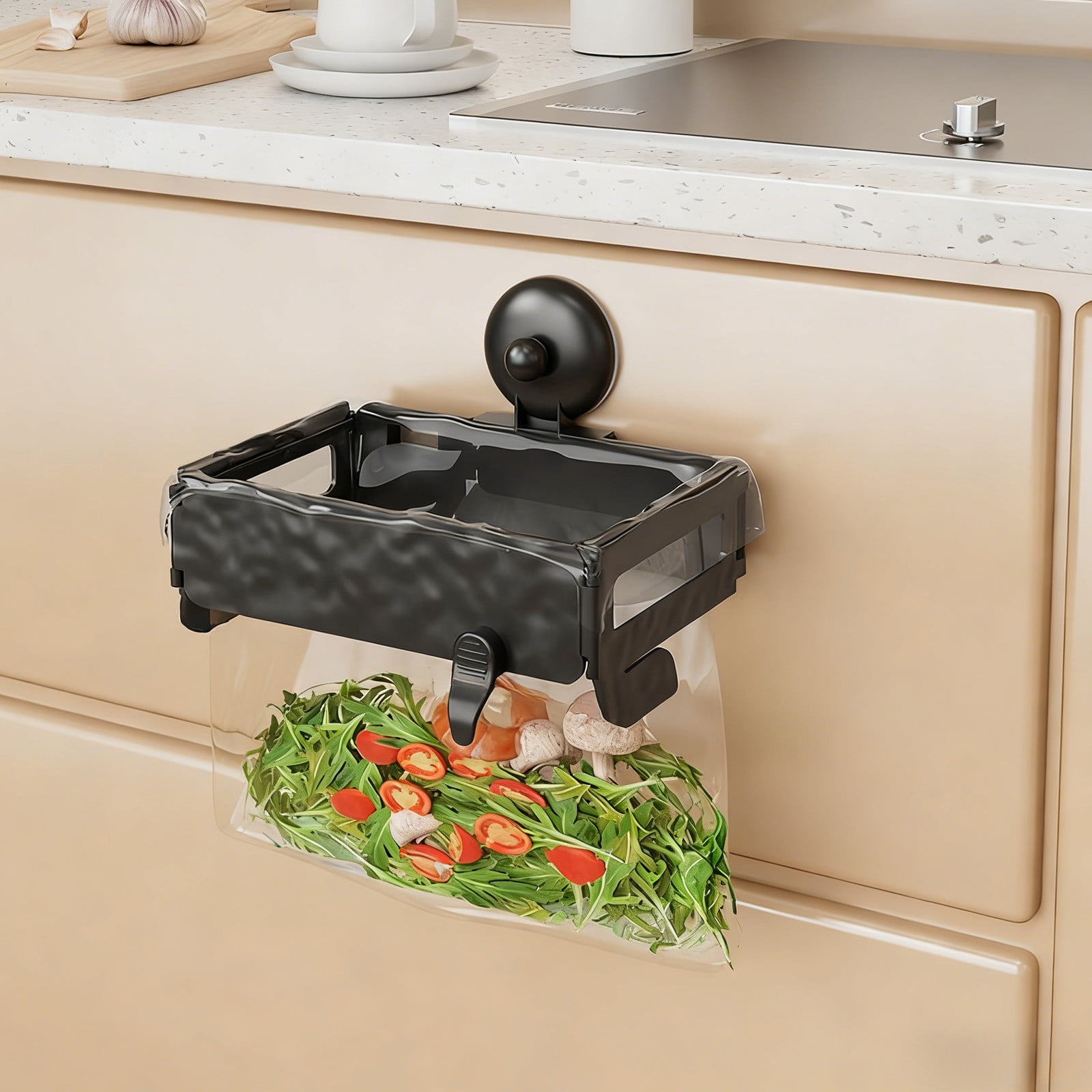 Suction Cup Foldable Garbage Bag Holder, Wall Mounted Trash Bag Storage ...