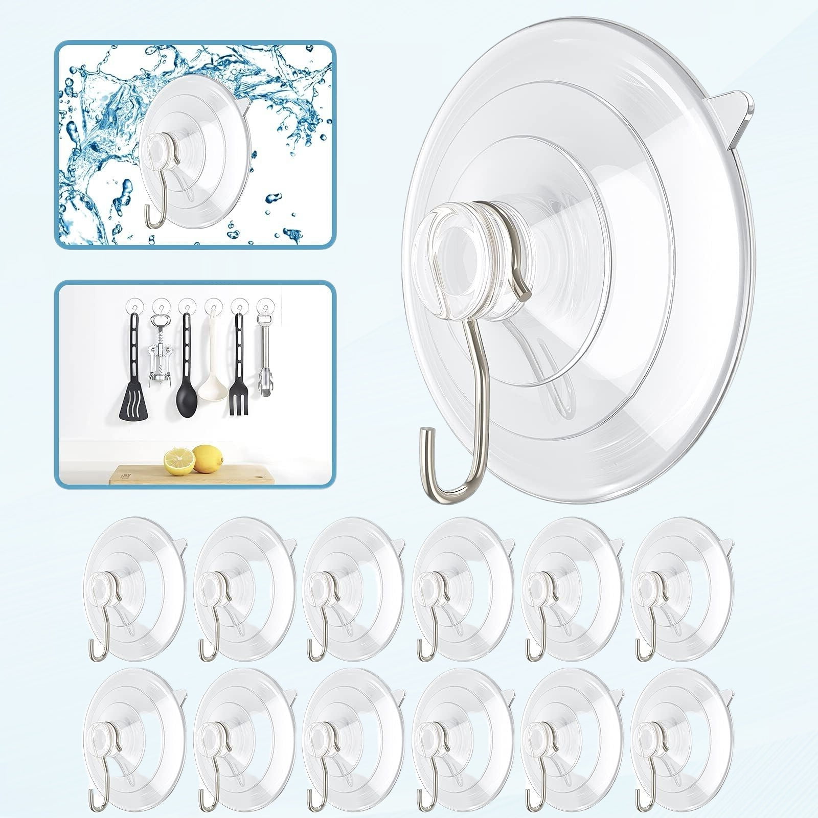 Suction Cup Hook, 2.5 Inch Clear Large Window Suction Cup with Metal ...