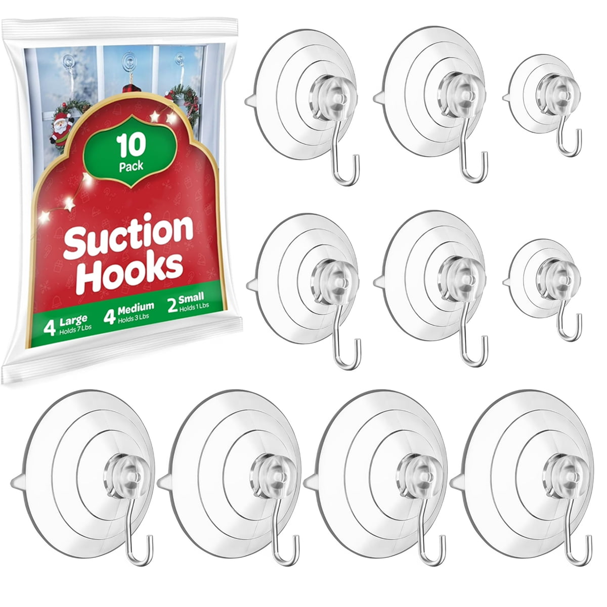 Suction Cup Hooks 10-Pack (4 Large, 4 Medium, 2 Small) – Heavy Duty ...