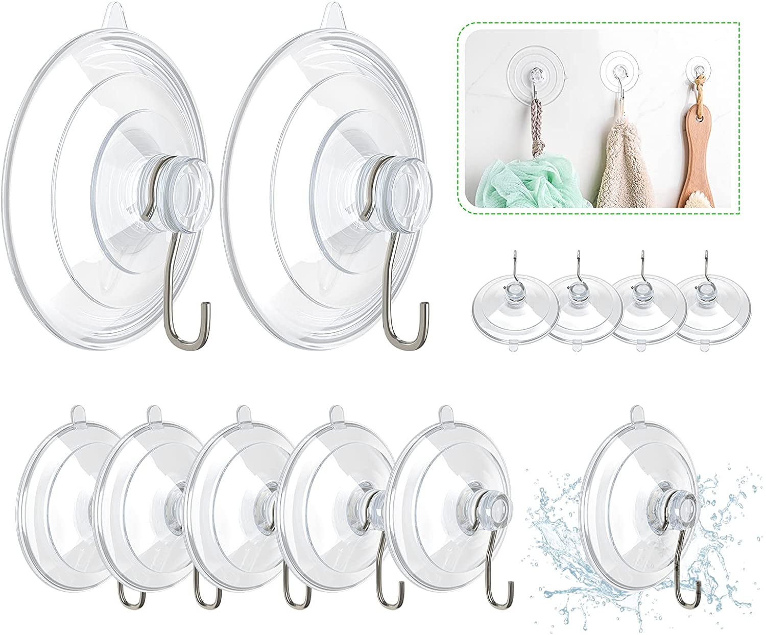 Suction Cup Hooks, 12 Packs Combo Set Clear PVC Suction Cups with Metal ...