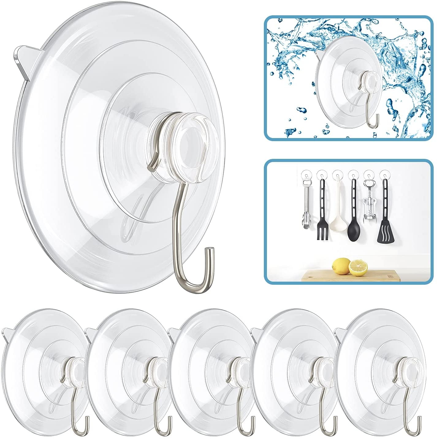 Suction Cup Hooks, 2.5 Inches Clear Large Window Suction Cups with ...