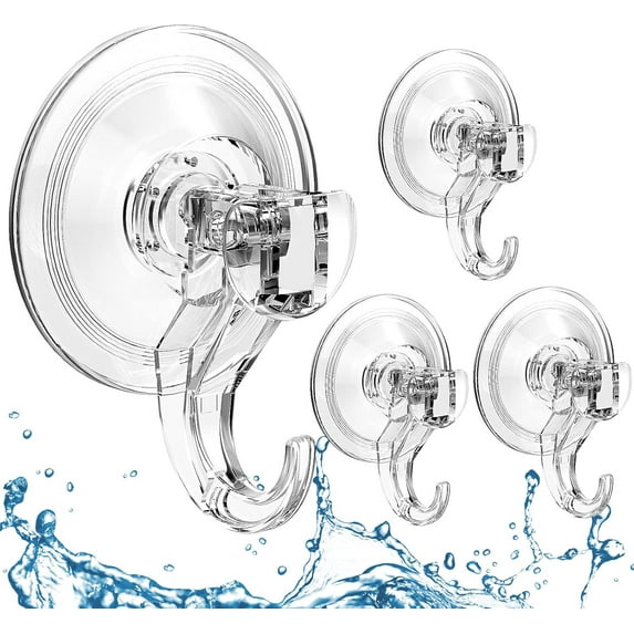 Suction Cup Hooks 4 Pack, Multi-Purpose Clear Shower Suction Hooks ...