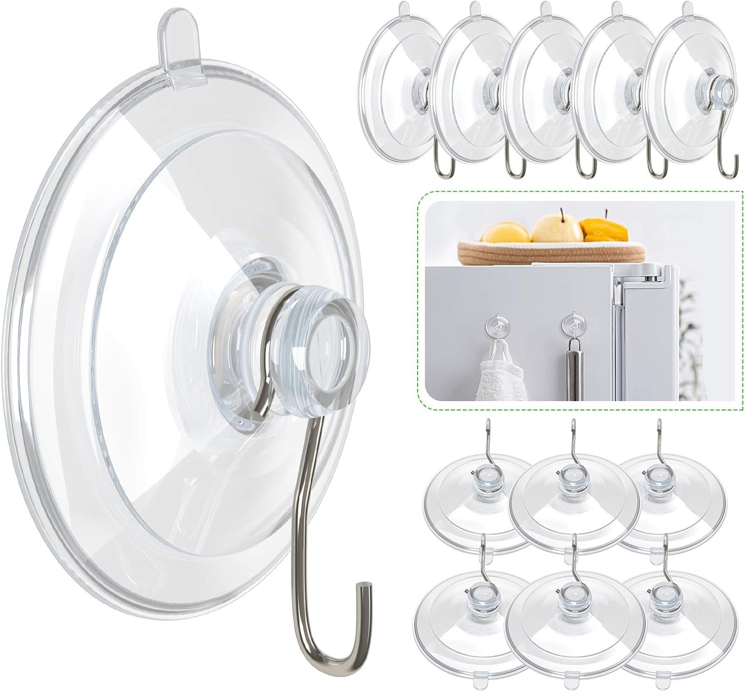 Suction Cup Hooks, Clear PVC Suction Cups with Metal Hooks Removable ...