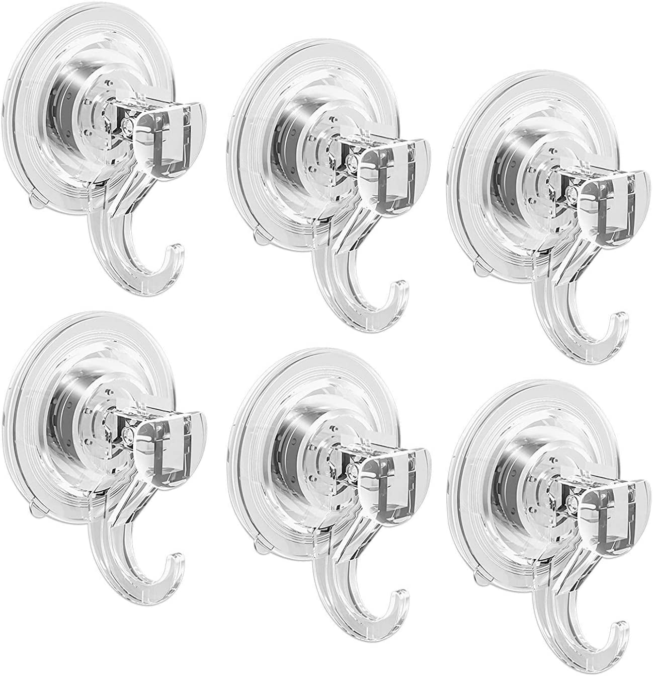 Suction Cup Hooks, Heavy Duty 6 Pack Bathroom Kitchen Shower Wall Door ...