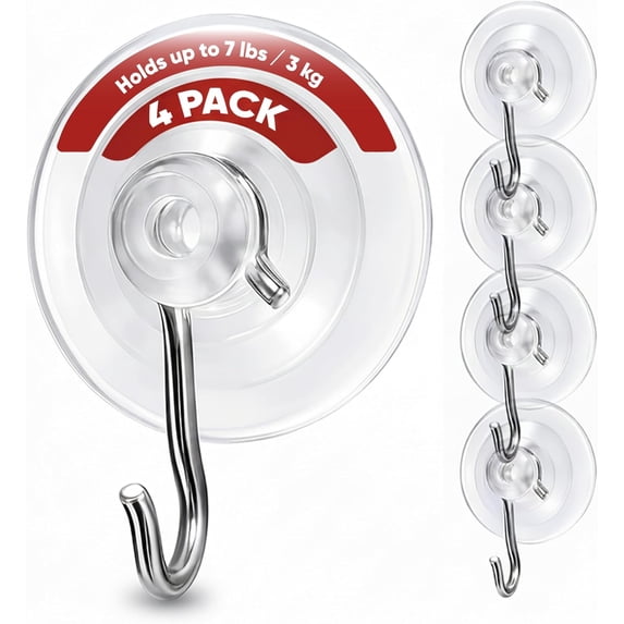 Suction Cup Hooks for Shower 4Pack - Load 7LB Christmas Suction Cup ...