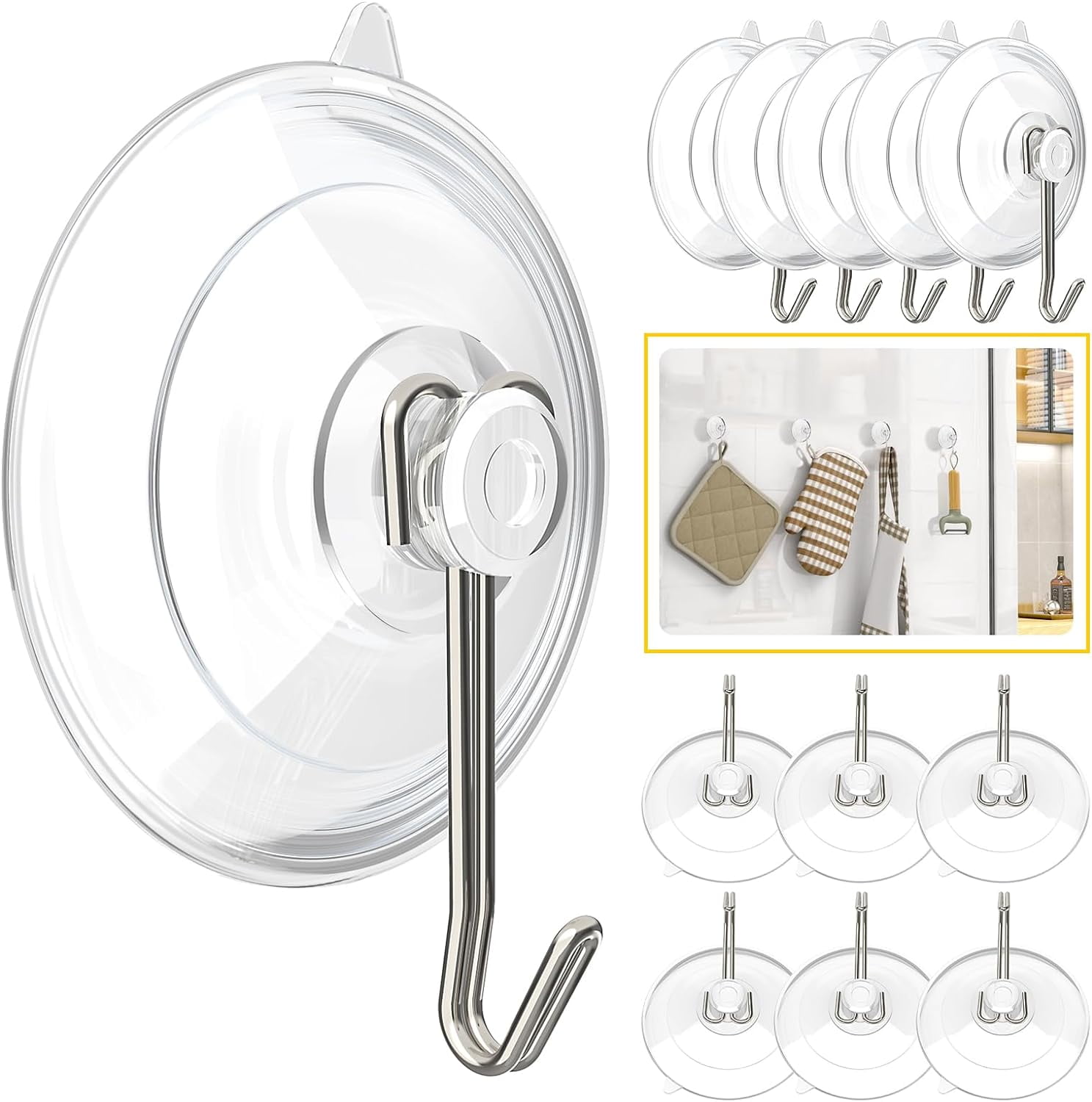 Suction Cup Hooks, Upgrade 1.77 Inches Clear PVC Window Suction Cups ...