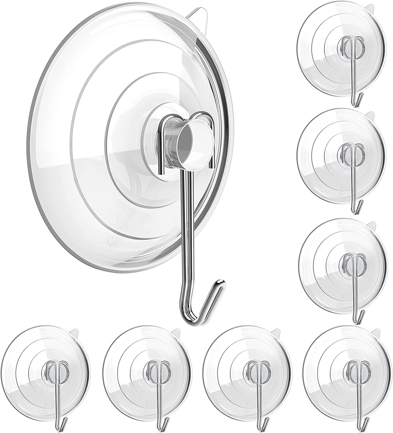 Suuchh Suction Cup Hooks, Clear 2.5 Inch PVC Cups with Metal Hooks ...