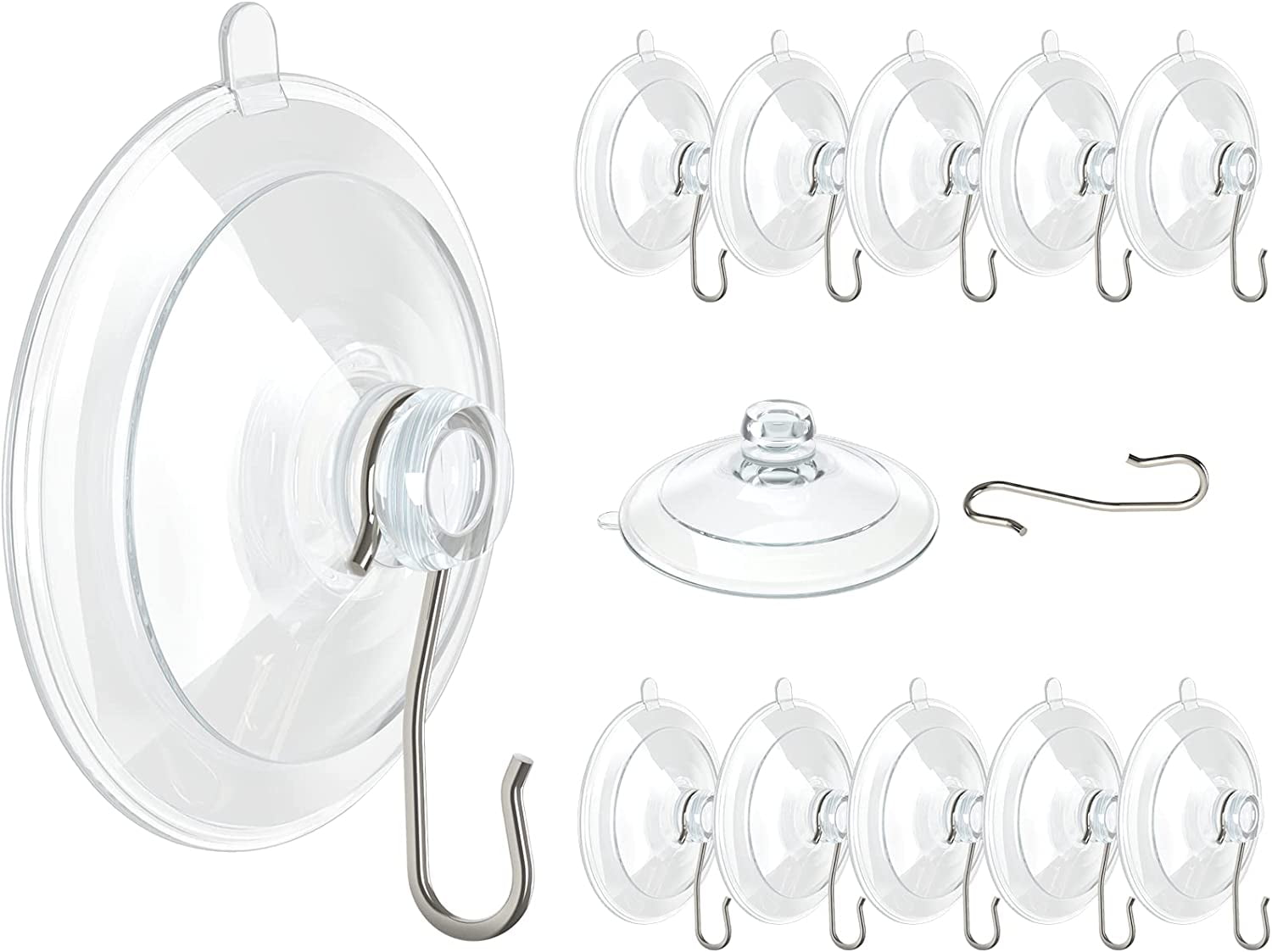 Suction Cup Hooks, Upgraded Small Clear Suction Cups with Metal Hooks 1 ...
