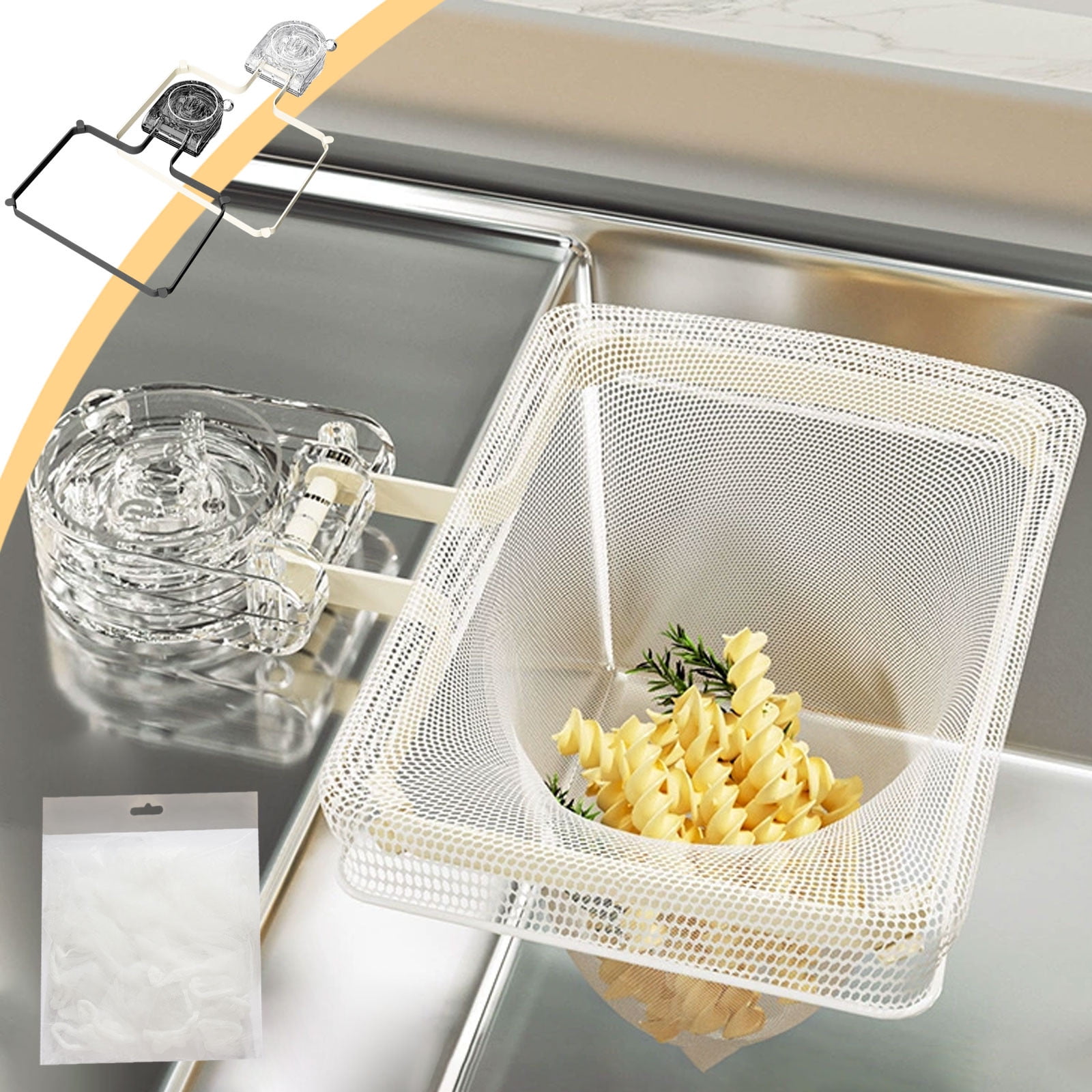 Suction Cup Kitchen Sink Filter Rack with 50 Mesh Bags, Food Waste ...