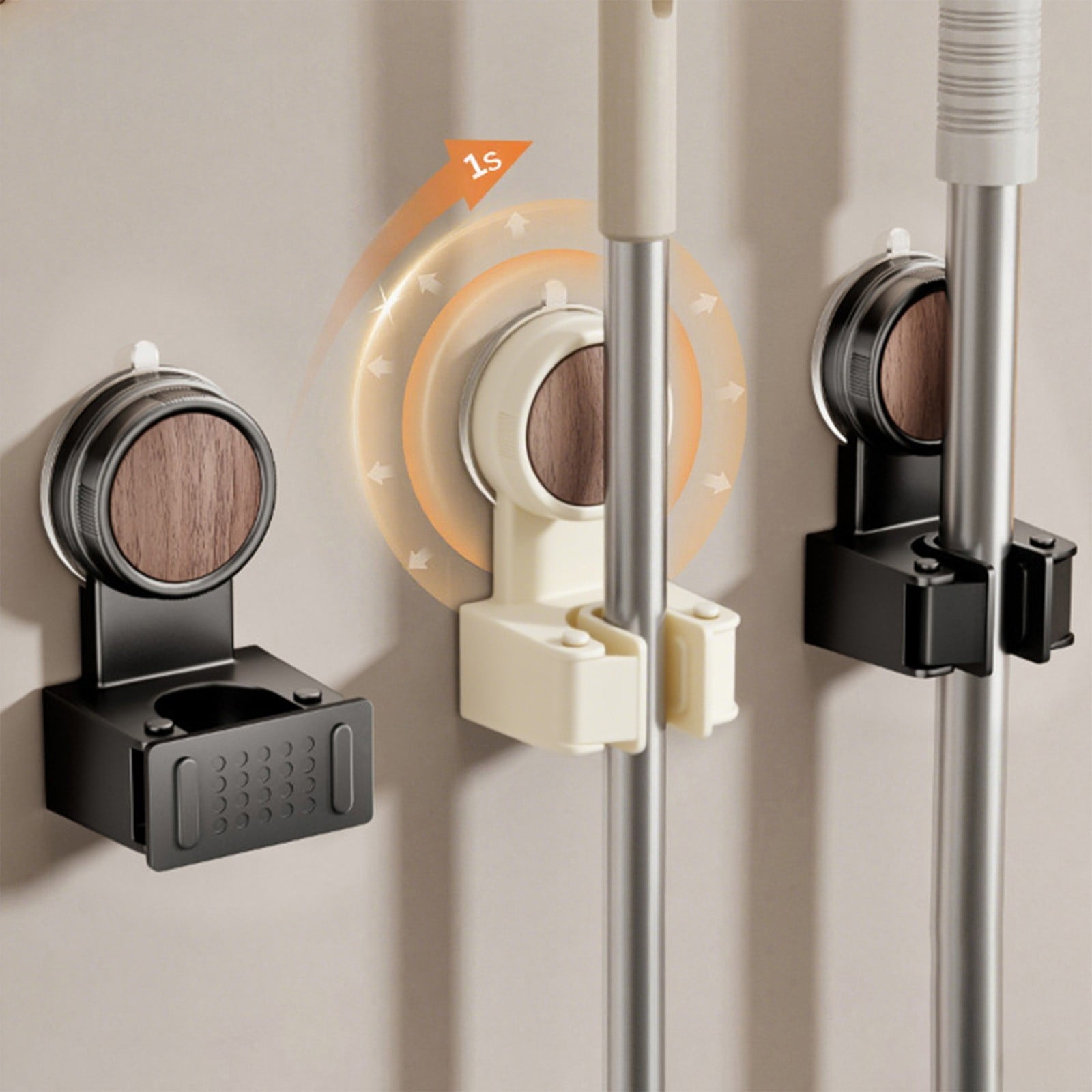 Suction Cup Mop Holder, Wall Mounted Mop Storage Rack with No Drill ...