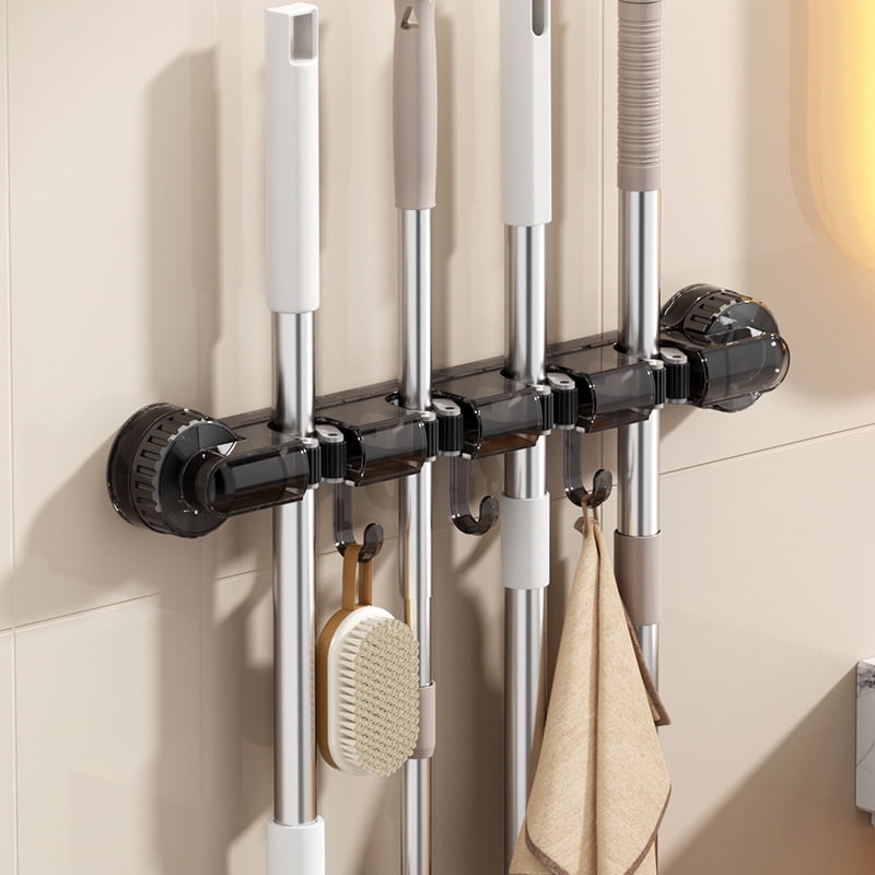 Suction Cup Mop and Broom Holder - Adjustable No-Drill Wall Mount ...