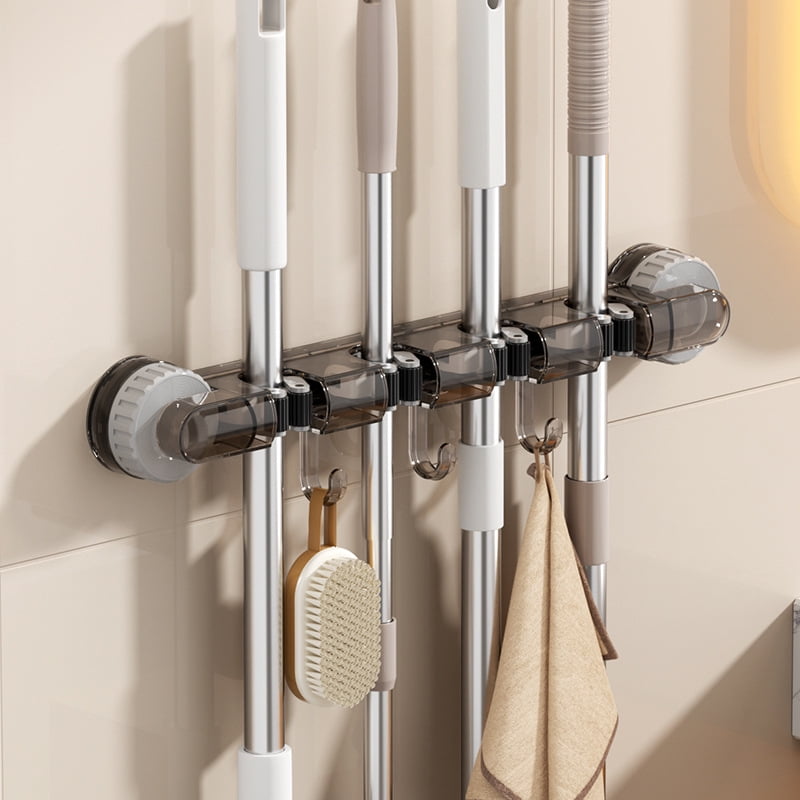 Suction Cup Mop and Broom Holder - Adjustable No-Drill Wall Mount ...