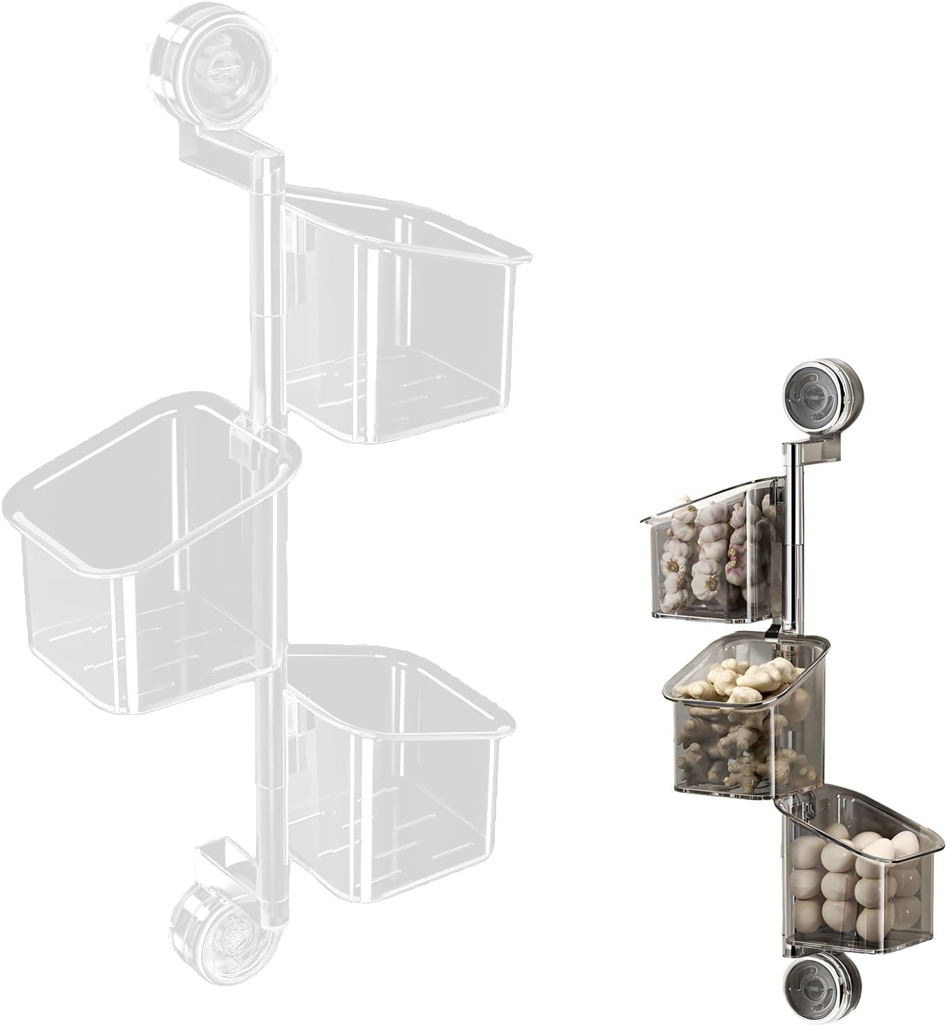 Suction Cup Rotating Kitchen Organiser, 3-Layer Rotating Suction Cups ...