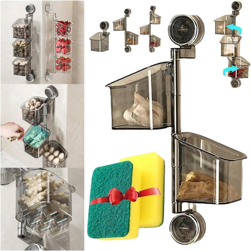 Suction Cup Rotating Kitchen Organiser, Wall Mounted Bins Organizer ...