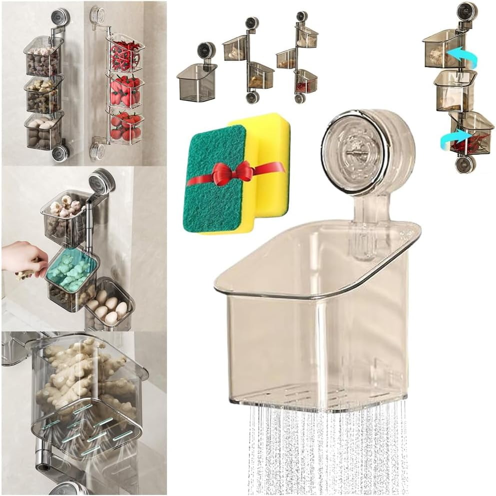 Suction Cup Rotating Kitchen Organiser, Wall Mounted Bins Organizer ...