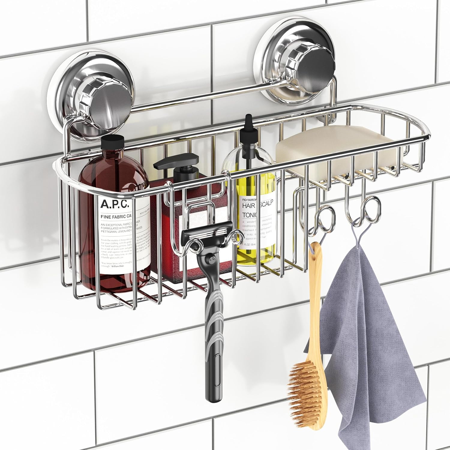 Suction Cup Shower Caddy Basket for Shampoo, Shower Suction Shelf ...