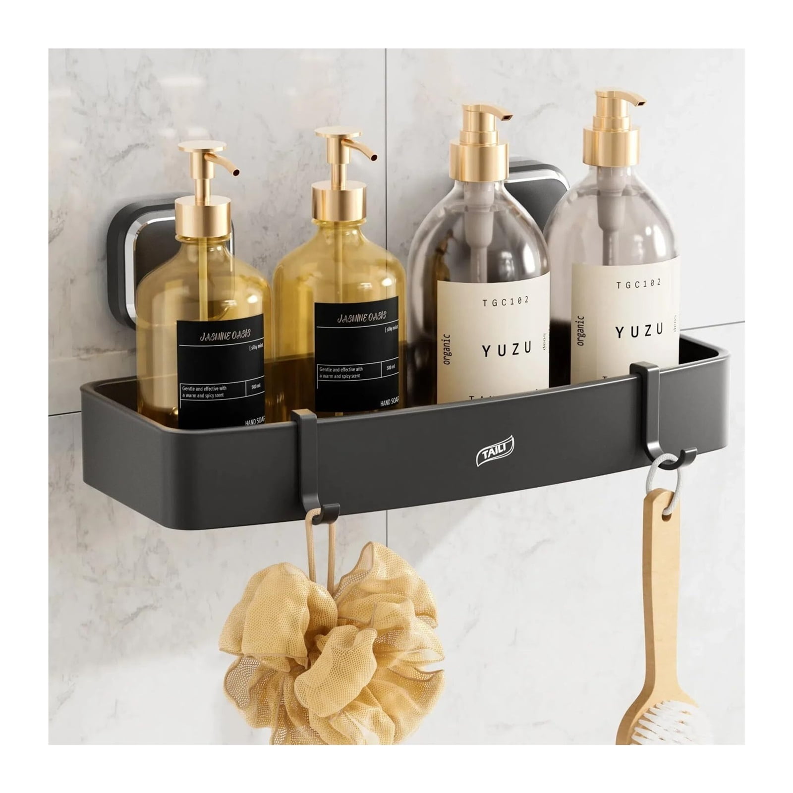 Suction Cup Shower Caddy - Heavy Duty, Hooks & Soap Holder, Black - Walmart.com